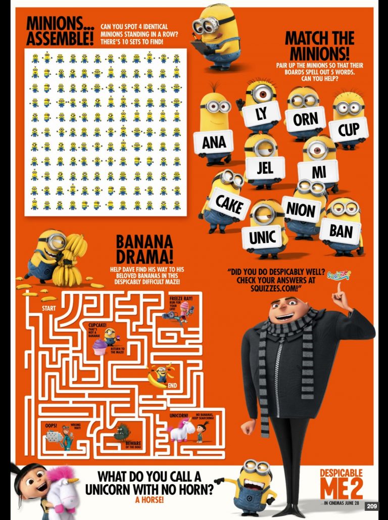Despicable Me 2 activity sheet | Confusions and Connections